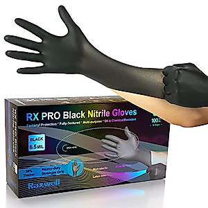Heavy Duty Disposable Gloves Latex Free | 6.5 Mil Black Nitrile Gloves Medium | 100 Count Powder Free Chemical Resistant Gloves | Food Grade, Food Safe, | Janitorial, Kitchen, & Mechanic Gloves