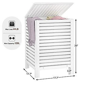 Homykic Bamboo Laundry Hamper, 2-Section 120L with Lid and Removable Liner Bag, Large Raised Laundry Basket Sorter for Clothes, Bathroom, Bedroom, Easy to Assemble, White