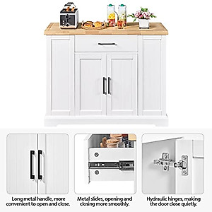 Yaheetech Rolling Kitchen Island Cart with 3 Drawers, Kitchen Storage Cabinet on Wheels with Open Shelves and Inner Adjustable Shelves for Dinning Room/Living Room, Thicker Rubberwood Top, White