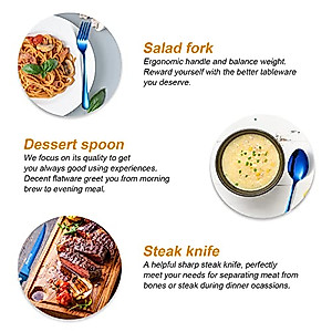 Blue Silverware Set with Drawer Organizer, 48 Pieces Flatware Set for 8, Stainless Steel Cutlery with tray, Kitchen Utensil Tableware for Home Restaurant Hotel Kitware Forks Knifes Spoons