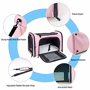 NextFri Soft Sided Carrier for Small Medium Cats Dogs,TSA Airline Approved Collapsible Travel Pet Carrier Medium Pink