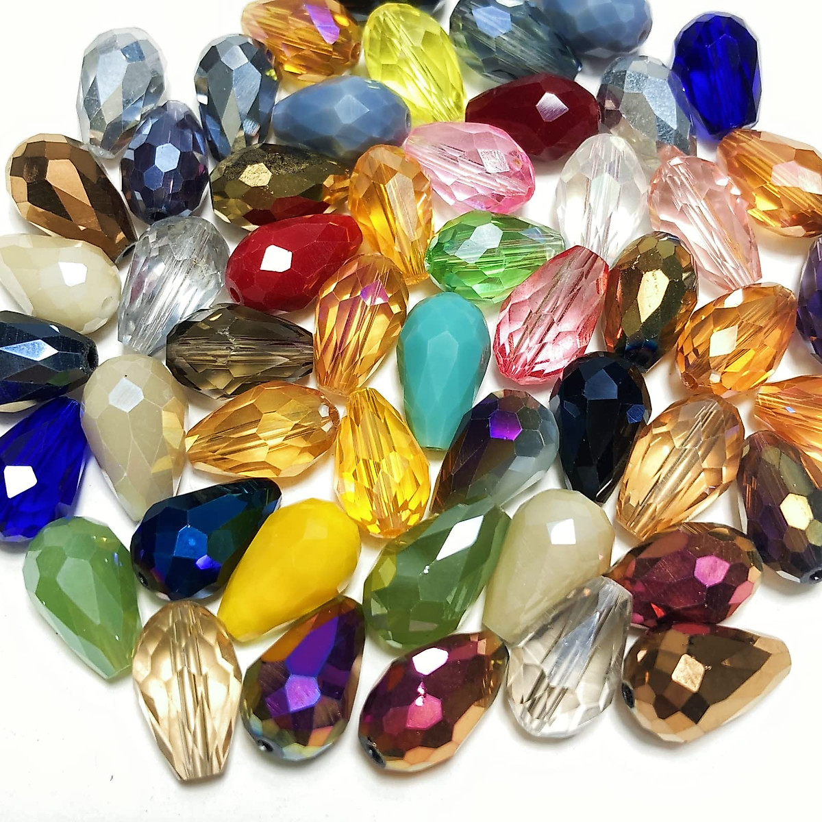 Honkoolly 60pcs Teardrop Crystal Glass Beads 8x12mm Vertical Hole Faceted Glass Teardrop Spacer Beads for Bracelets Necklace Earring DIY Jewelry Making Craft(Mix Colors Series)