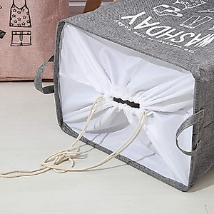 75L Collapsible Storage Laundry Freestanding Large Laundry Basket with Drawstring Handles Water-proof Linen Storage Basket for Toys Clothes（Grey）