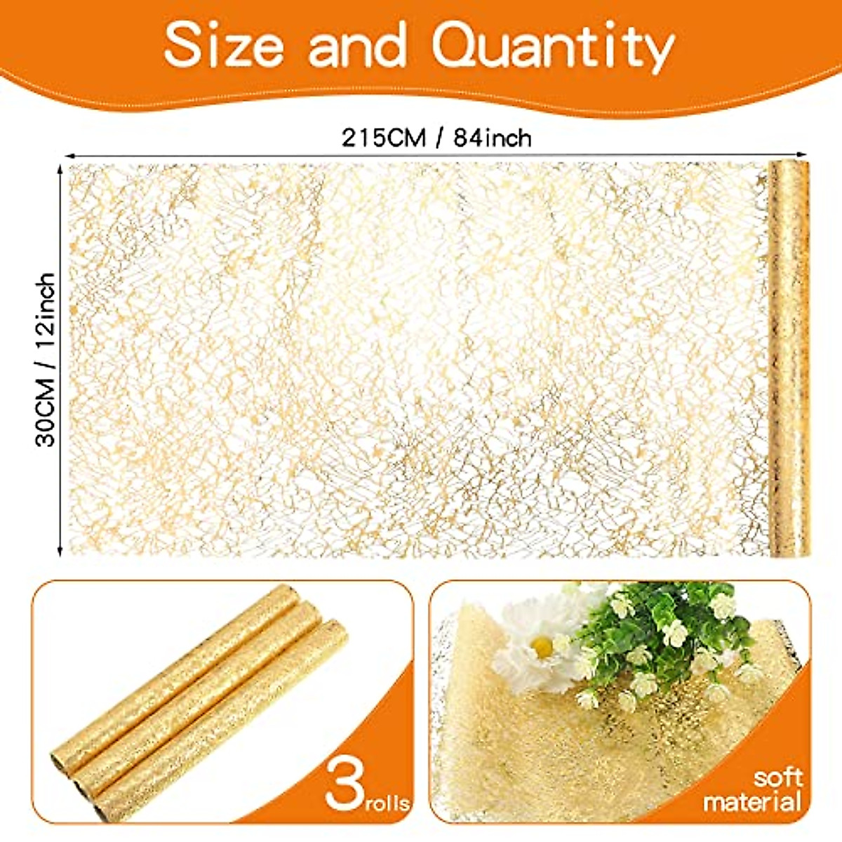 3 Pieces Gold Table Runner Metallic Glitter Table Cloths Roll Rectangle Polyester for Centerpieces Birthday Wedding Home Decor(12 x 84 Inch)