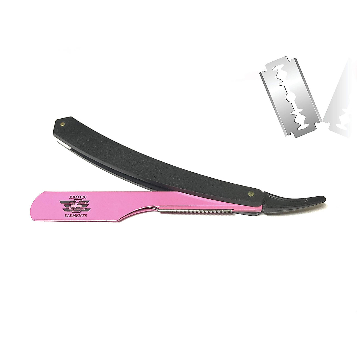 Pink and Black Barbershop Professional and Personal Straight Edge Razor Hair Shaving Double Edge Blade – Unisex All Purpose Folding Shaving Razor in Lightweight Steel
