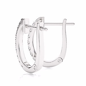 1/4 Carat Diamond Huggie Hoop Earrings for Women in 14k White Gold (F-G, SI2-I1, cttw) with Hinge and Notched Post by Privosa Fine Jewelry