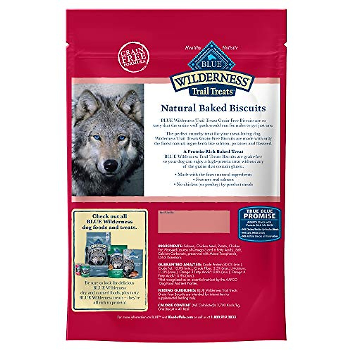 Blue Buffalo Wilderness Trail Treats High Protein Grain Free Crunchy Dog Treats Biscuits, Salmon Recipe 24-oz Bag