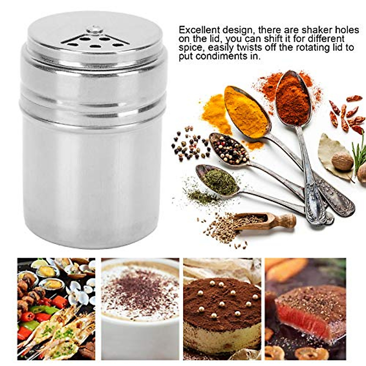 5Pcs Seasoning Bottle, Stainless Steel Spice Shaker with Rotating Cover, Spice Dispenser for Salt Powder Sugar Pepper Barbecue Tools