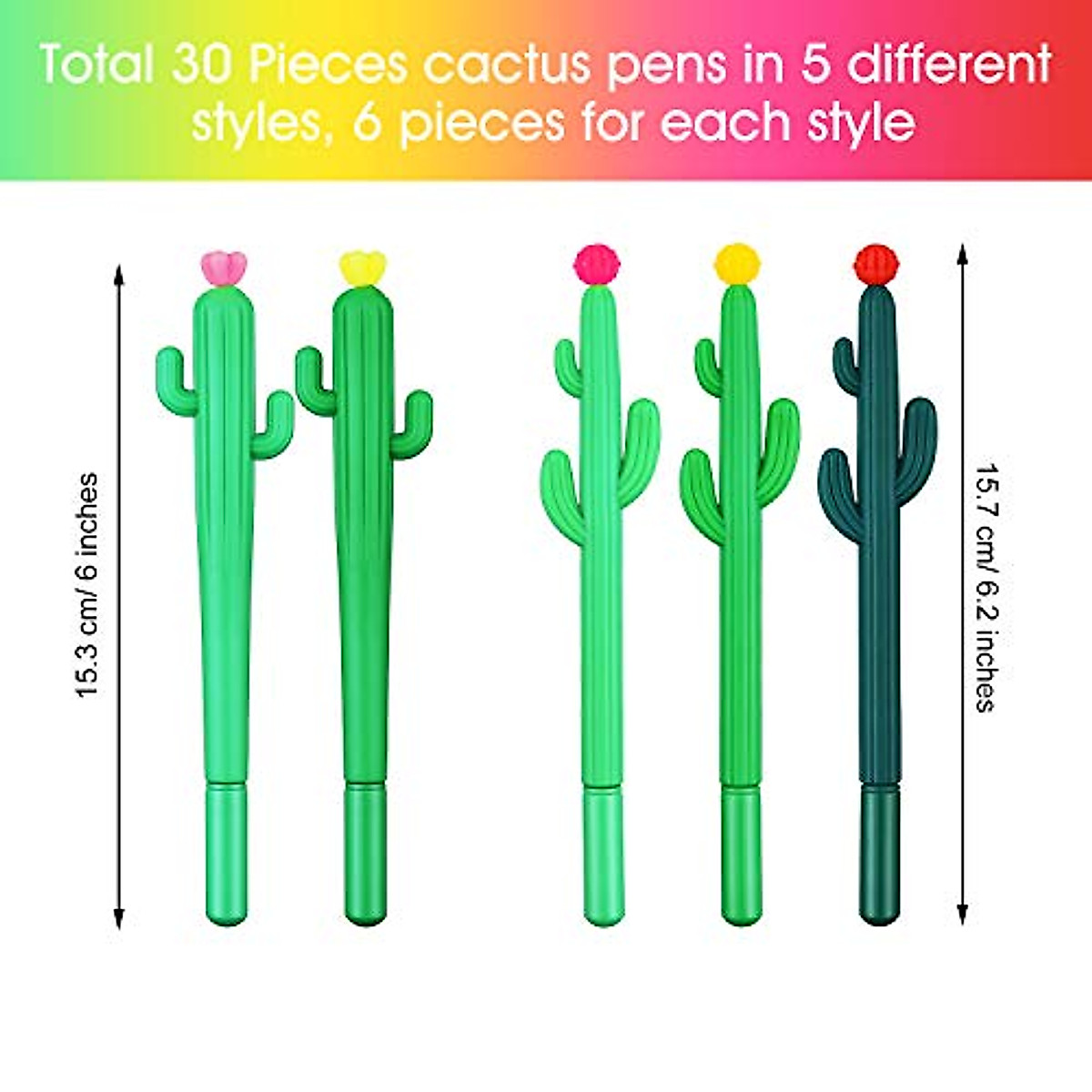 30 Pieces Cactus Pens Cactus Shaped Rollerball Pens Cactus Black Gel Ink Pens Writing Pen for Office School Home Writing Valentine's Day Gift Supplies, 5 styles