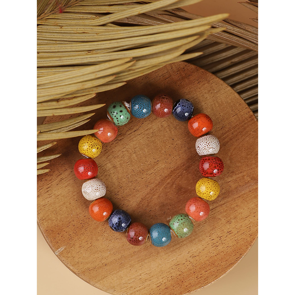 MINACHI Bohemian Colorful Round Beads Bracelet, Boho Jewelry Gift for Women
