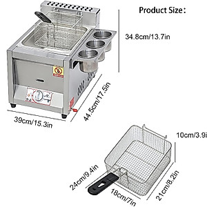 Commercial Deep Fryer, Countertop Oil Fryer with Frying Basket and Lid, Stainless Steel Gas Fryer, For Kitchen Restaurant Home Use