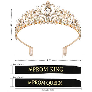 Prom King and Queen Crown Set, Prom King and Queen Sashes Gold Queen Crown, Prom Decorations School Prom, Graduation Party School Party Accessories, Black Satin Sash with Gold Print