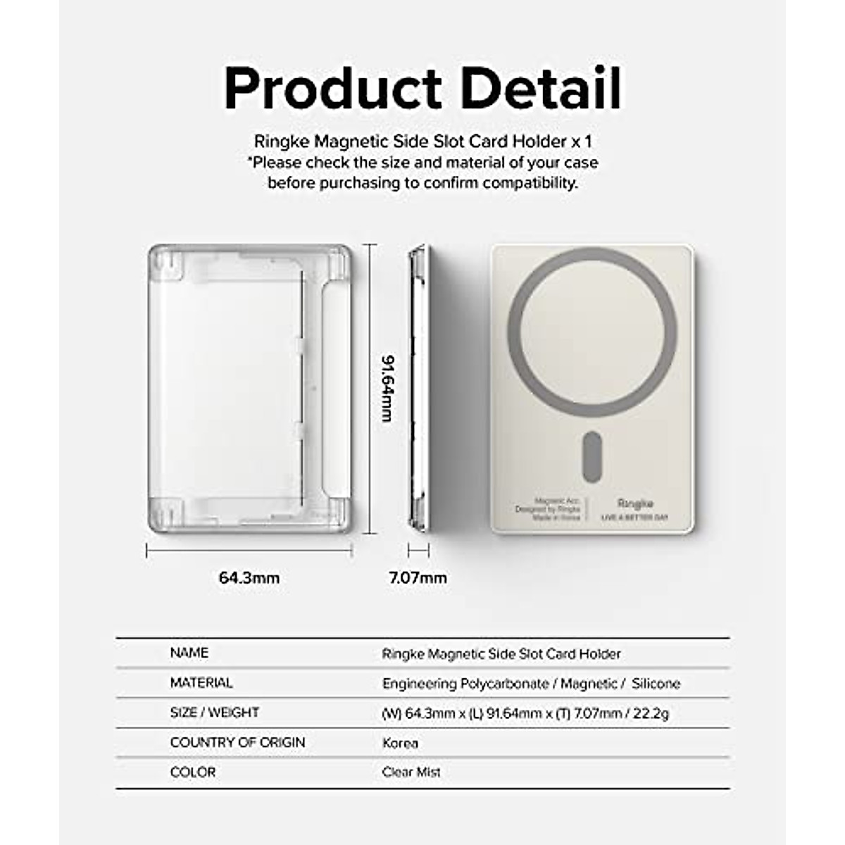 Ringke Magnetic Side Slot Card Holder for Phone Case, Business Card Holder for Back of Phone, ID Credit Card Wallet Compatible with Magsafe, and iPhone 14, 13, 12, Pro Max Mini - Clear Mist