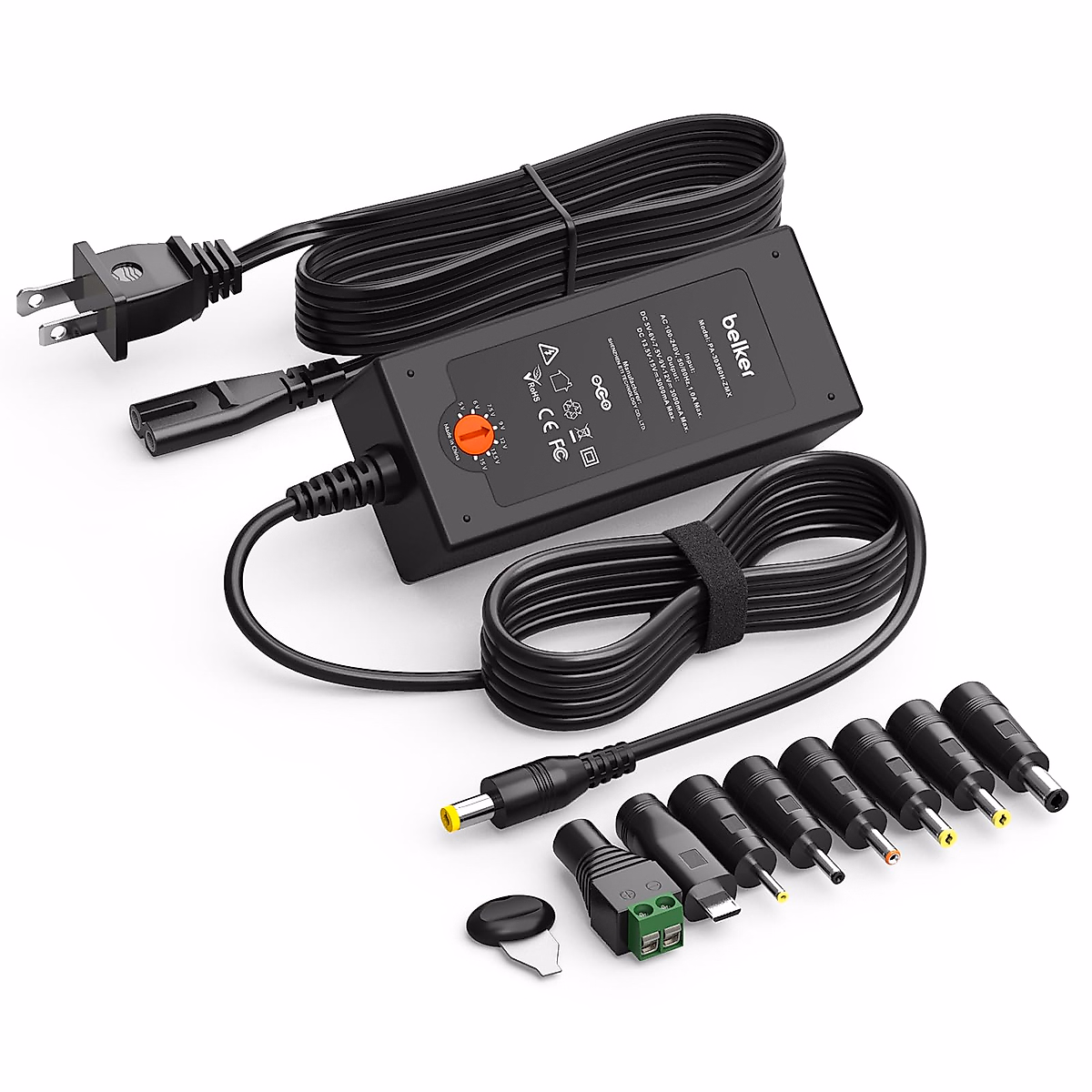 Belker 45W Universal 5V 6V 7.5V 9V 12V 13.5V 15V AC DC Adapter Power Supply for Household Eletronics LCD LED Strip Light Router HUB Speaker Smart Phone Tablet - Support Amps 0.5A 1A 2A 3A 3000mA Max.