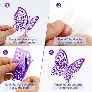 72pcs 3D Butterfly Wall Decor Stickers, Purple Butterfly Party Decorations - 4 Styles, 3 Sizes