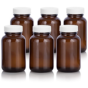 Amber 4 oz Glass Packer Bottle with White Ribbed Lid (6 pack)