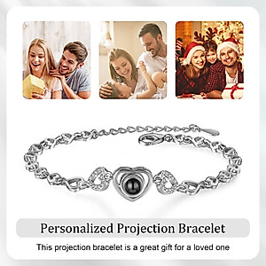 Luxladis Custom Bracelet with Picture inside Personalized Projection Bracelets with Photos, Picture Bracelet Personalized Photo Memorial Bracelet for Women Couples Girlfriend Mom (Heart-silver)