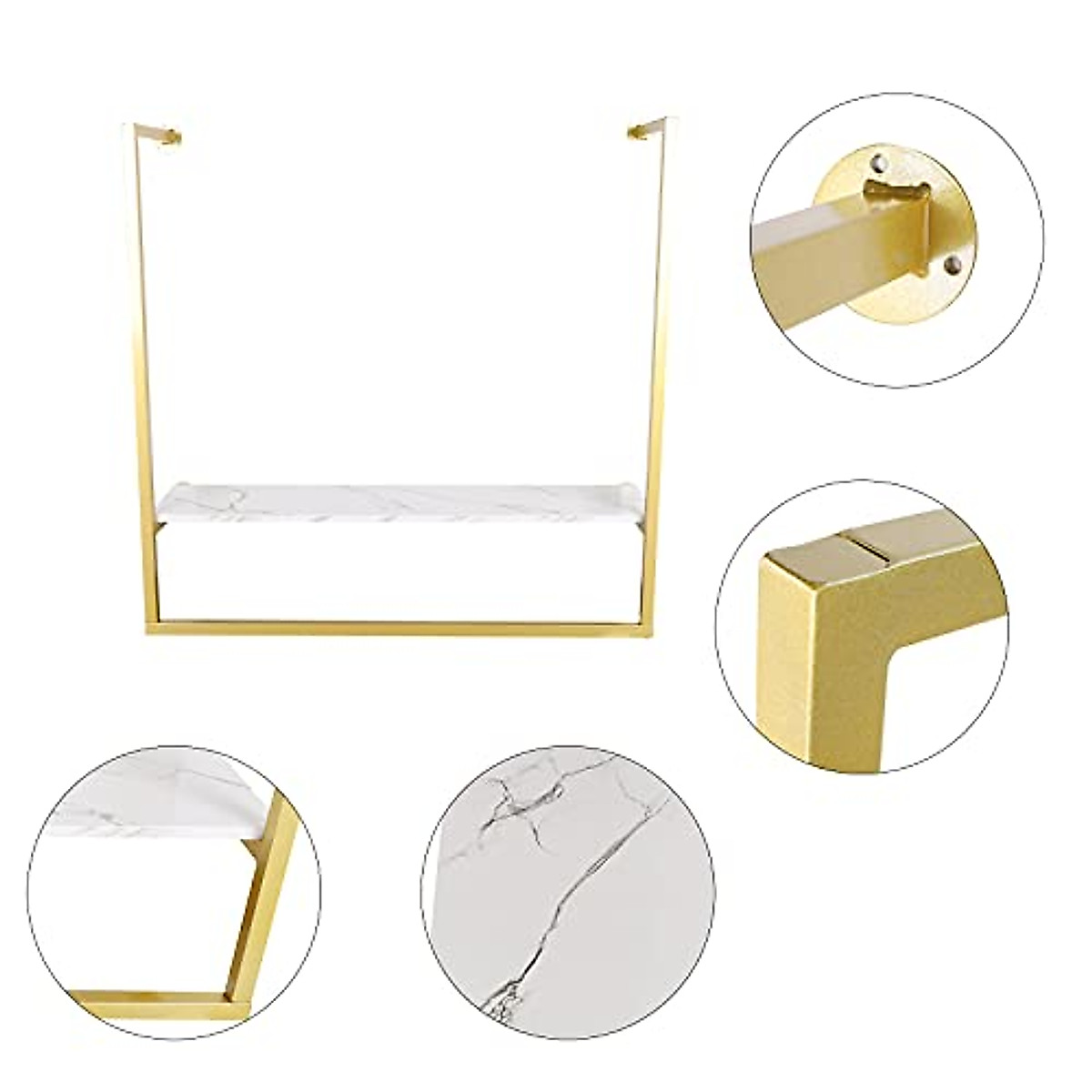 DYRABREST Wall Mounted Metal Display Rack with Shelf, 39" Long U-Shaped Shelf Industrial Pipe Clothes Bar, Window Hanging Garment Racks for Laundry Room Organizer (Gold)