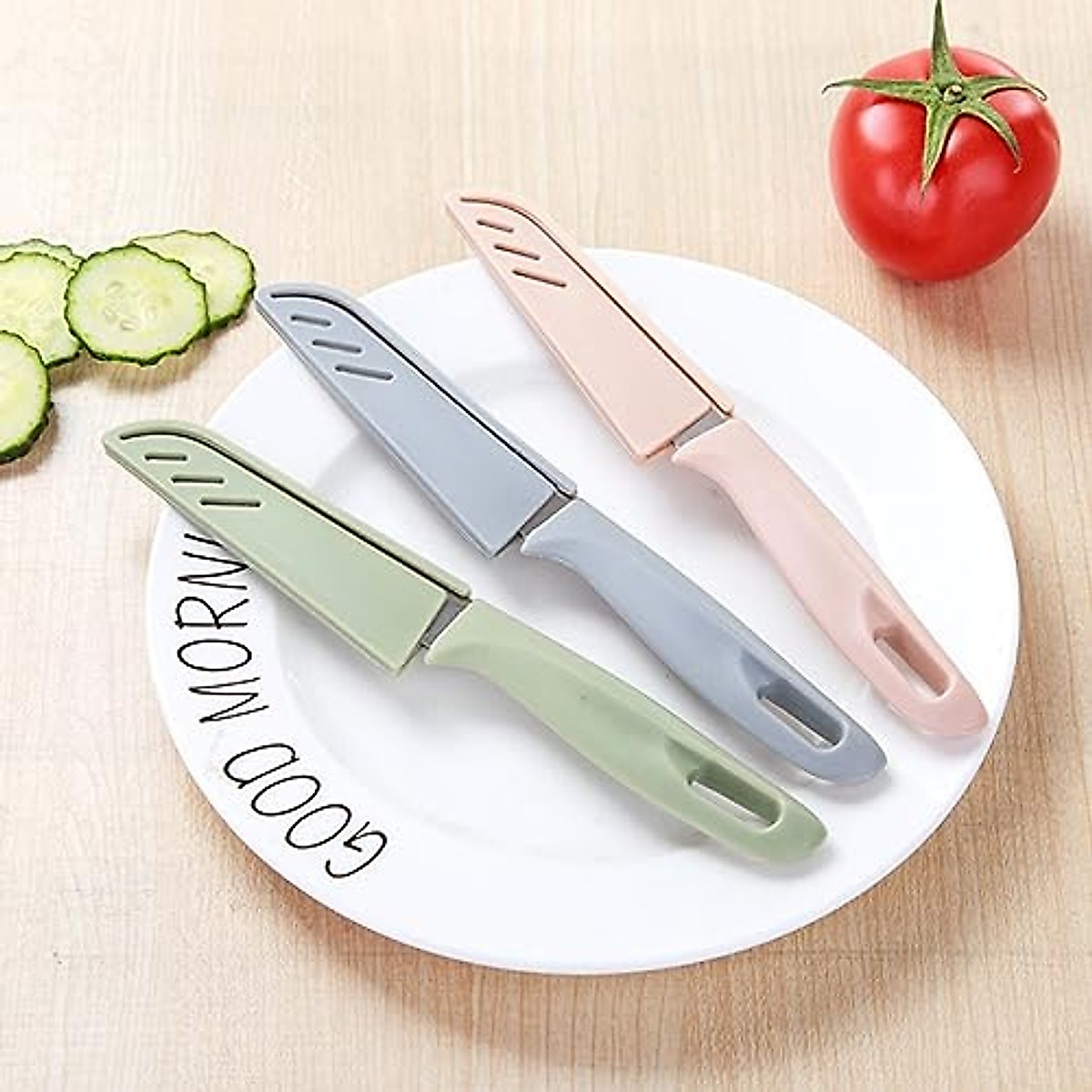 WISELADY Fruit Knives with Comfortable Handle, Paring Knife, Small Kitchen Knife with Sharp Blade, Paring Knife for Cutting and Preparing Fruit and Vegetables (Pink)