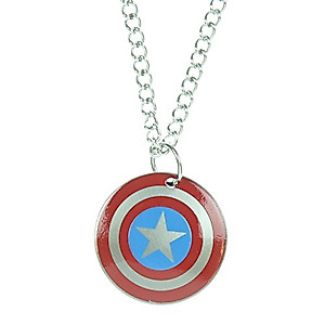 Marvel Comics Officially Licensed Hypoallergenic Stainless Steel Captain America Shield Chain Pendant Necklace, 16"