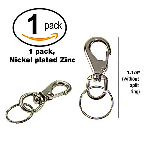 Lucky Line 3-1/4" Heavy-Duty Boat Snap, Nickel-Plated Zinc with 1-1/2" Split Key Ring(44701)