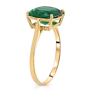 Galaxy Gold GG 3.10 ctw Carats 14K Solid Yellow Gold Cushion Emerald Solitaire Ring with Genuine Vibrant Emerald Brilliant Cut Anniversary Engagement Promise Valentines for Her Him Unisex Ring (8.5)