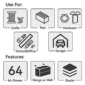 Elevon Hardware and Craft Cabinet 14.8" W x 6.3" D x 18.7" H, 39 Drawers, Black