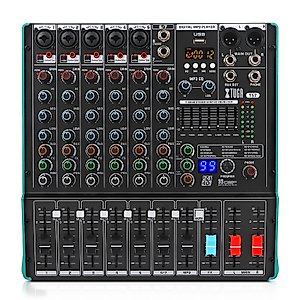 XTUGA TS7 Professional 7 Channel Audio Mixer with 99 DSP Effects,7-band EQ,Independent 48V Phantom Power&Mute Button,Bluetooth Function,USB Interface Recording for Studio/DJ Stage/Party