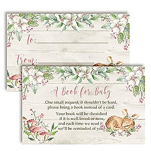 Little Deer Forest Themed “Bring A Book” Cards for Girl Baby Showers, 20 2.5 by 4 Inch Double Sided Insert Cards by AmandaCreation, Invite Guests to Bring A Book for the Baby
