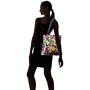 Anna by Anuschka Women's Genuine Leather Large Classic Shopper | Hand Painted Original Artwork | Tropical Toucan, One Size