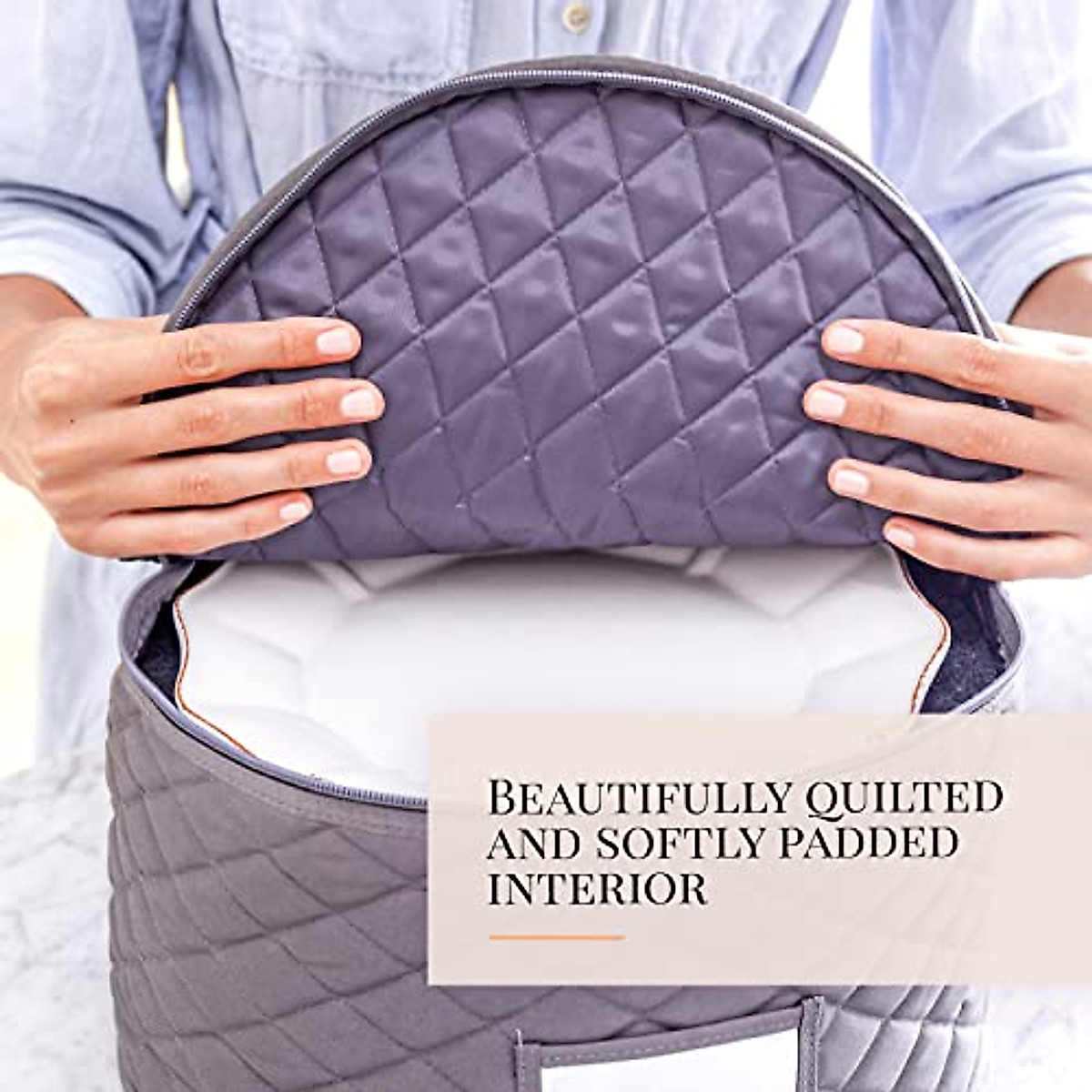 Bulb & Shade 12" Dinner Plate Storage Case - Quilted Plate Storage Containers - Padded Protectors to Store and Transport Your Fine China Dinnerware Dishes - Thick Felt Dividers Included