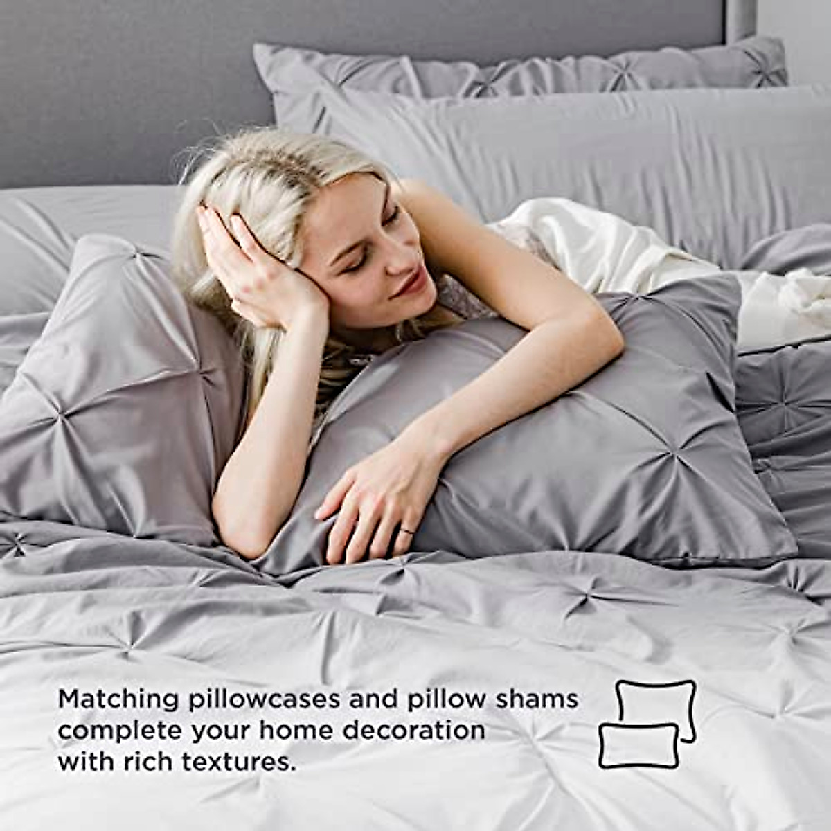 Bedsure California King Comforter Set - Cal King Bed Set 7 Pieces, Pinch Pleat Grey Cali King Bedding Set with Comforter, Sheets, Pillowcases & Shams