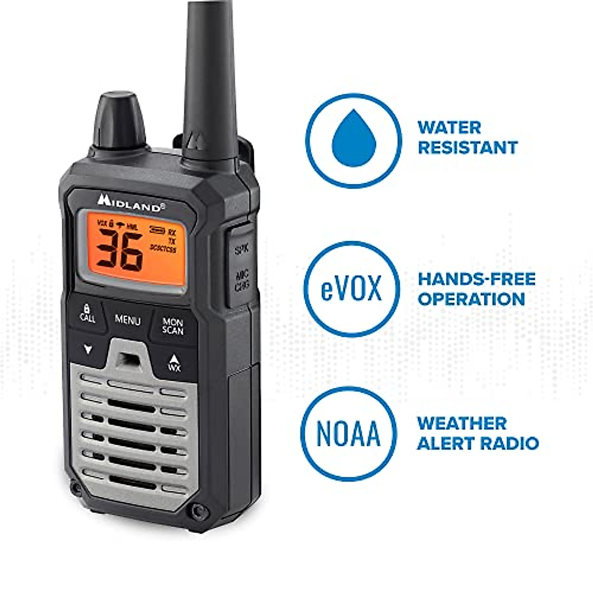 Midland T290VP4 X-TALKER GMRS Long Range Walkie Talkie - Two Way Radio with NOAA Weather Scan + Alert, and 121 Privacy Codes (Black/Silver, 2 Radios)