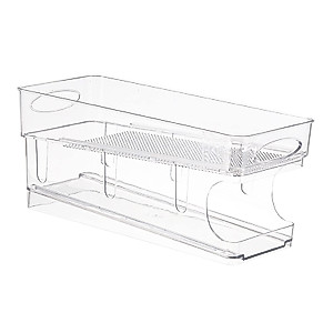 Natudeco Can Storage Dispenser for Fridge, Rolling Soda Can Organizer 2 Layer Refrigerator Beverage Holder Fridge Can Storage Rack for Drinks Cola Beer