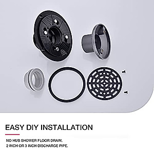 4 1/4 Inch Round Shower Floor Drain Grate with Adjustable Threaded Drain Base Flange, Matte Black