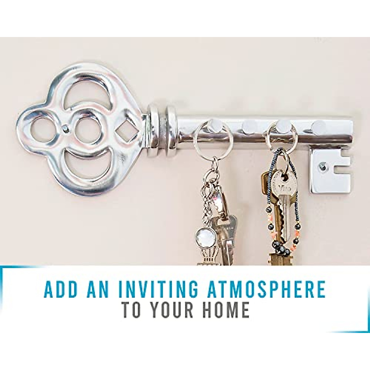 Comfify Decorative Wall Mounted Key Holder - Multiple Key Hooks Rack for Entryway - Hand Cast Aluminum Key Shaped - Modern Theme - Polished Finish - with Screws and Anchors