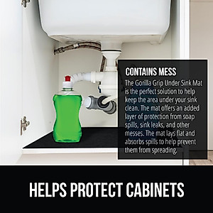 GORILLA GRIP LeakGuard Non-Adhesive Under Sink Mat for Kitchen Cabinet, Waterproof Quick Dry Shelf Liner, Durable Absorbent Felt Mats for Bathroom Sinks, Cabinets, Dresser, Easy to Trim, 24x30 Black