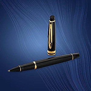 Waterman Expert Rollerball Pen, Gloss Black with 23k Gold Trim, Fine Point with Black Ink Cartridge, Gift Box