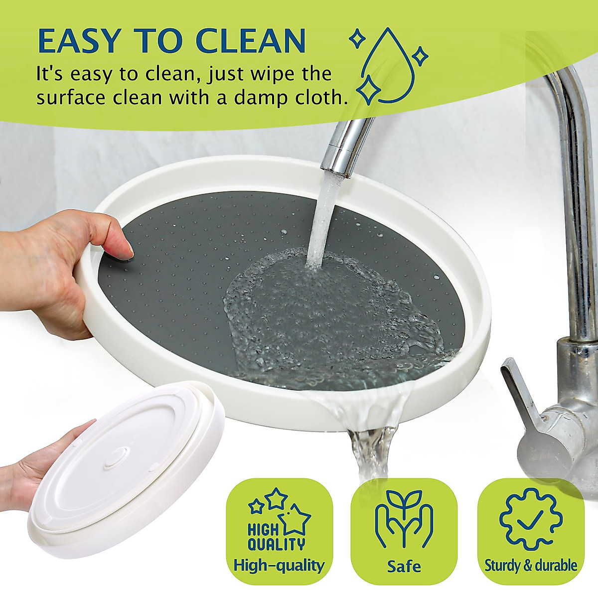 Lazy Susan Turntable, Set of 4, 12 Inch Non-Skid Lazy Susan Organizer for Cabinet, Pantry Organization, Kitchen Storage, Bathroom Sink Cabinet, Refrigerator, Countertop, Spice Rack (4 Pack 12 in)