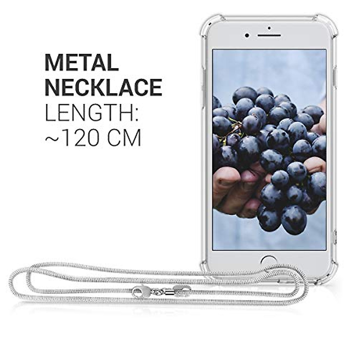 kwmobile Case Compatible with Apple iPhone 7 Plus/iPhone 8 Plus - Crossbody Case Clear Transparent TPU Phone Cover with Metal Chain Strap - Transparent/Silver