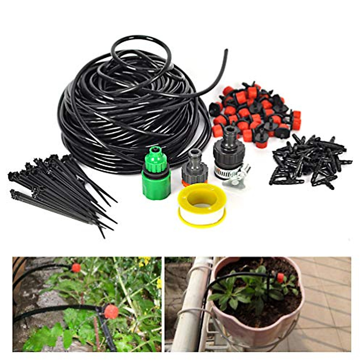 DOITOOL Garden Irrigation Drip System DIY Distribution Tubing Watering Drip Kit Distribution Tubing Hose Adjustable Nozzles Mist Cooling Irrigation System 25M for Garden Greenhouse Patio Lawn