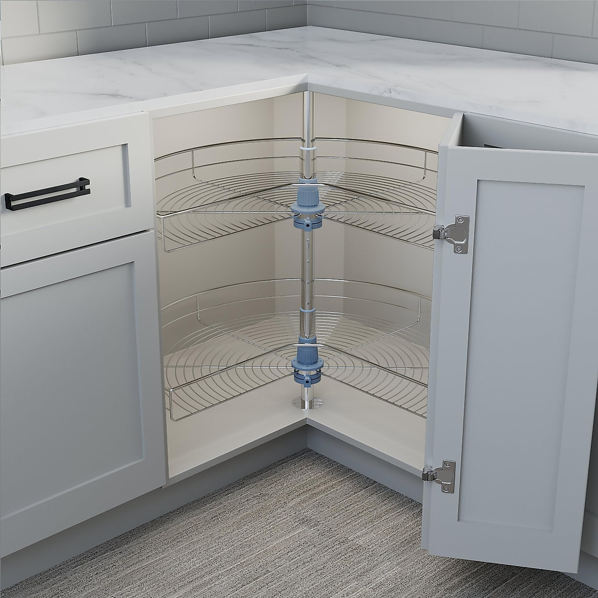 DOWELL 32inch Kidney Shape Chrome Lazy Susan Double Rack Kitchen Cabinet 2 Shelf Set 4001-270-32