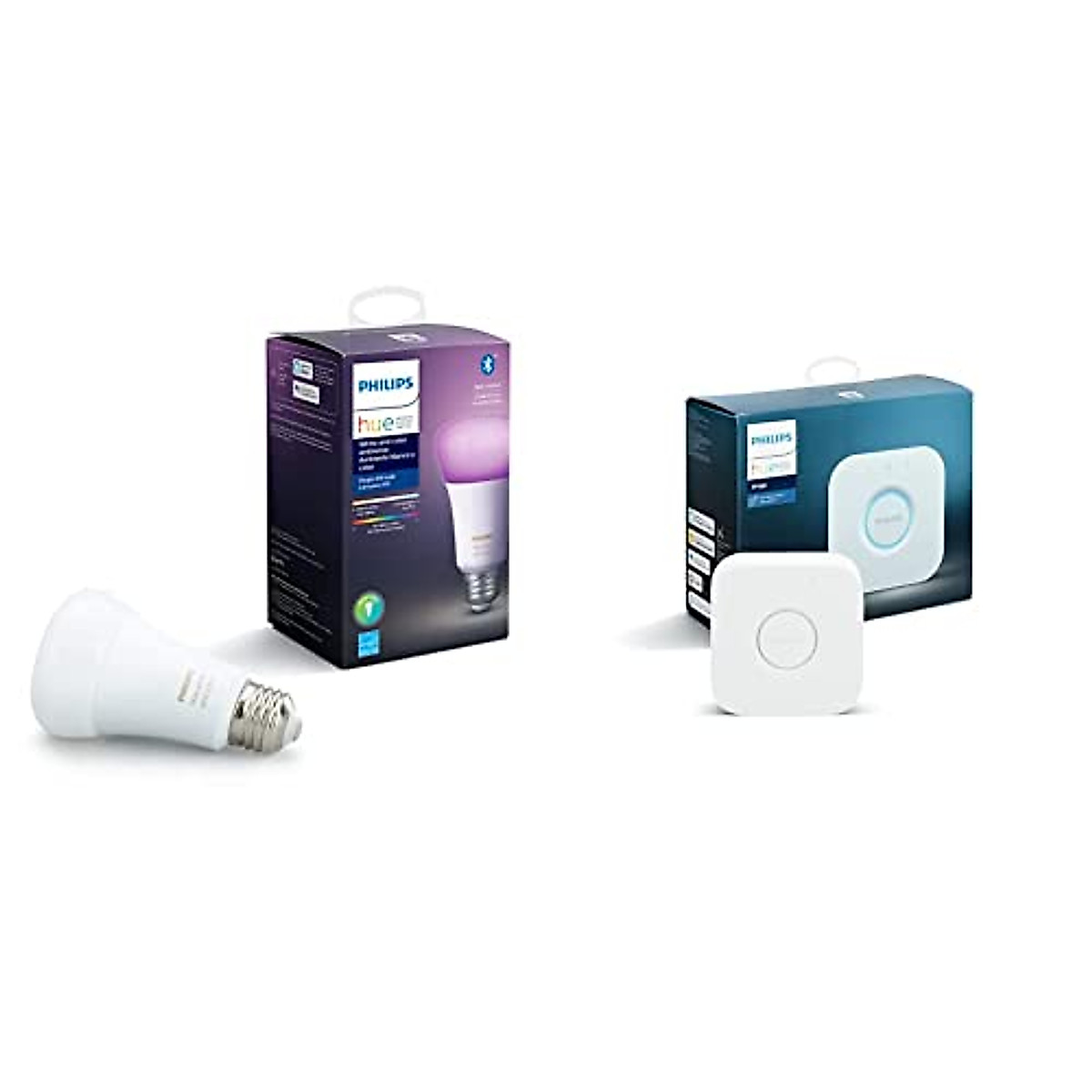 Philips Hue White and Color Ambiance A19 E26 LED Smart Bulb, Bluetooth & Zigbee & Bridge Smart Lighting Hub (Compatible with Amazon Alexa, Apple HomeKit and Google Assistant) - White