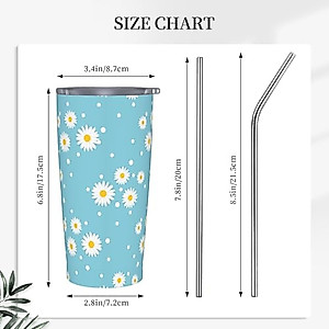 20oz Tumbler Splendid Little Daisy Double Wall Vacuum Insulated Coffee Mug with Lid and Metal Straw Brush Reusable Stainless Steel Water Bottle Travel Cup Gifts for Car Ice Drinks Hot Beverage