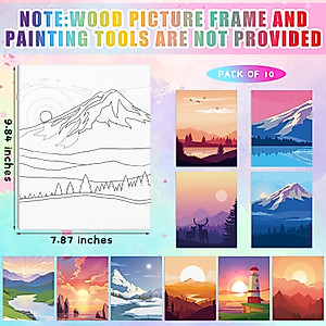 Chuangdi 10 Pcs Pre Drawn Canvas for Painting for Adults Kids 8 x 10 Inch Pre Printed Sip and Paint Party Supplies Afro Queen Stretched Outline Canvas Painting Kit for Beginner Artist DIY (Landscape)