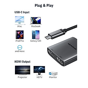 Mkighub USB C to Dual HDMI Adapter 4K 60Hz, Type C (Thunderbolt 3) to HDMI Converter Dual Monitor Adapter Compatible with MacBook Pro Air 2020/2019/2018, Yoga 920, Chromebook Pixel, XPS 13/15, etc
