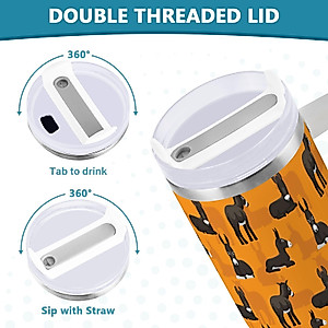 IHCVHQX Tumbler With Handle and Straw 30oz Cute Donkey Orange Insulated Tumbler Cups Stainless Steel Travel Coffee Mug