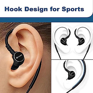 Hmusic Sports Earbuds Wired with Microphone, 3.5 mm Plug Metal Shell Earplugs in-Ear Headphones with Over Ear Hook Earphones for Sports, Running, Workout, Exercising, Gym