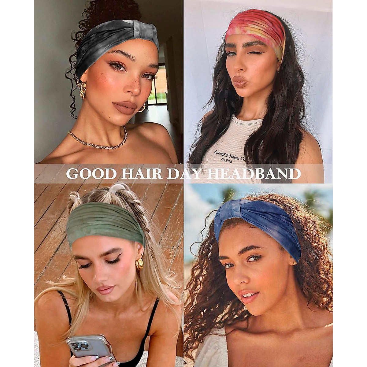 Artilady 7'' Wide Headbands for Women Tie Dye - Large Soft Cloth Headwrap Elastic Stretchy Head Bands Boho Turban Hair Bands Non Slip Hair Accessories 6 PCS