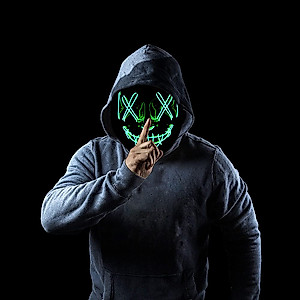 OU-BAND LED Halloween Mask, Purge Mask Costume, Scary Hacker Mask for Halloween, Masquerade Cosplay Light Up Face Mask for Men Women Kids, Carnival, Gifts